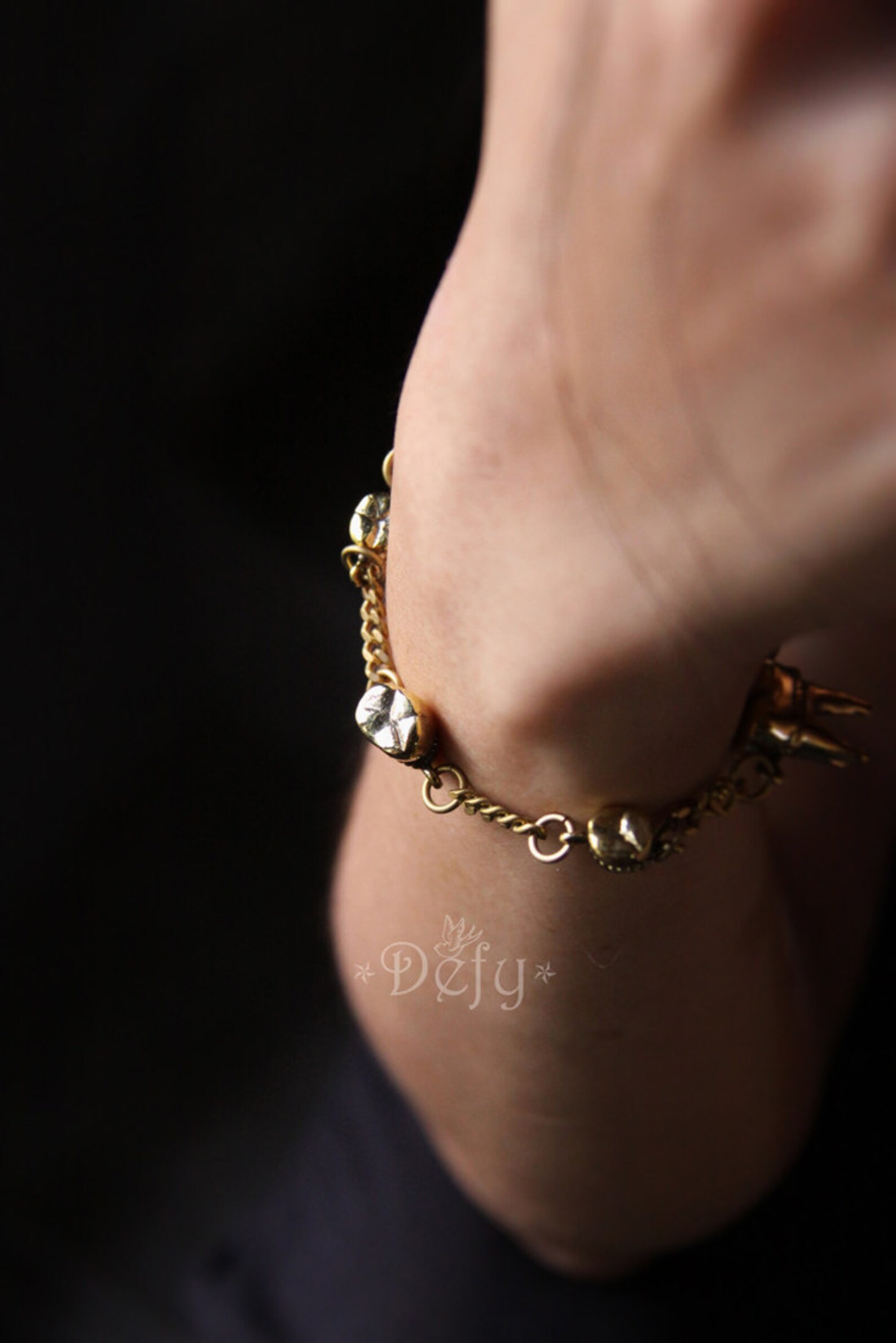 Four Human Teeth Bracelet by Defy / Adjustable Cuff Jewelry / Handmade ...