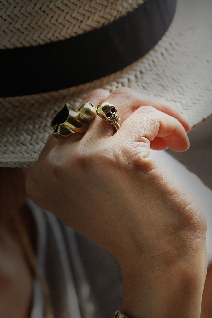 Two Human Skulls Ring by Defy Cool Statement Ring Original | Etsy