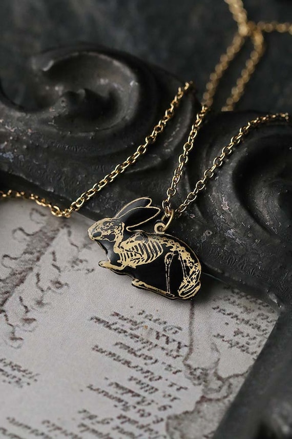 X-ray small Rabbit With White Enamel Necklace. / Jewelry - Etsy