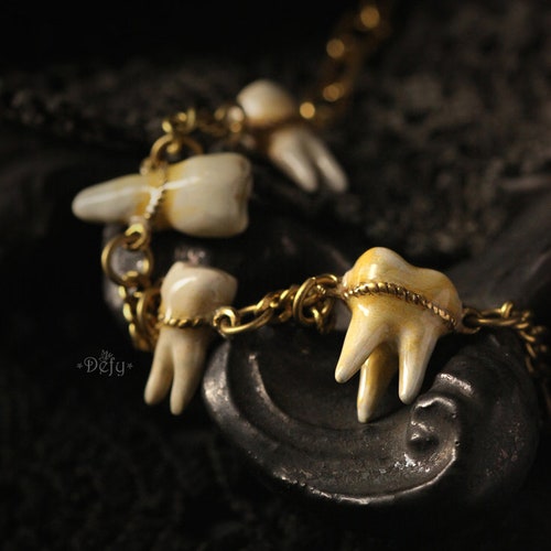 Four Human Teeth Bracelet by Defy / Adjustable Cuff Jewelry / - Etsy