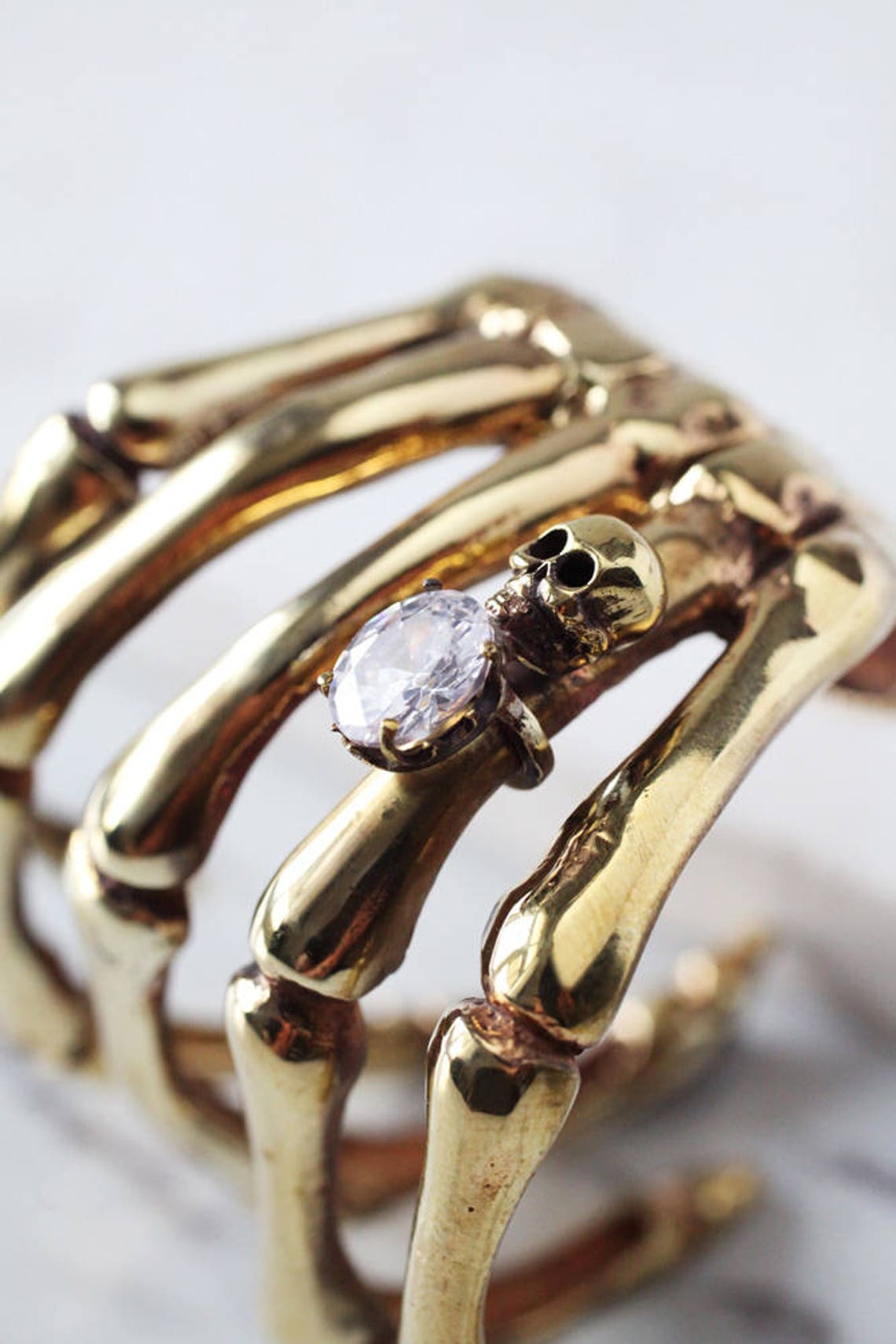 Hand Skeleton Bangle With White Crystal by Defy Original - Etsy