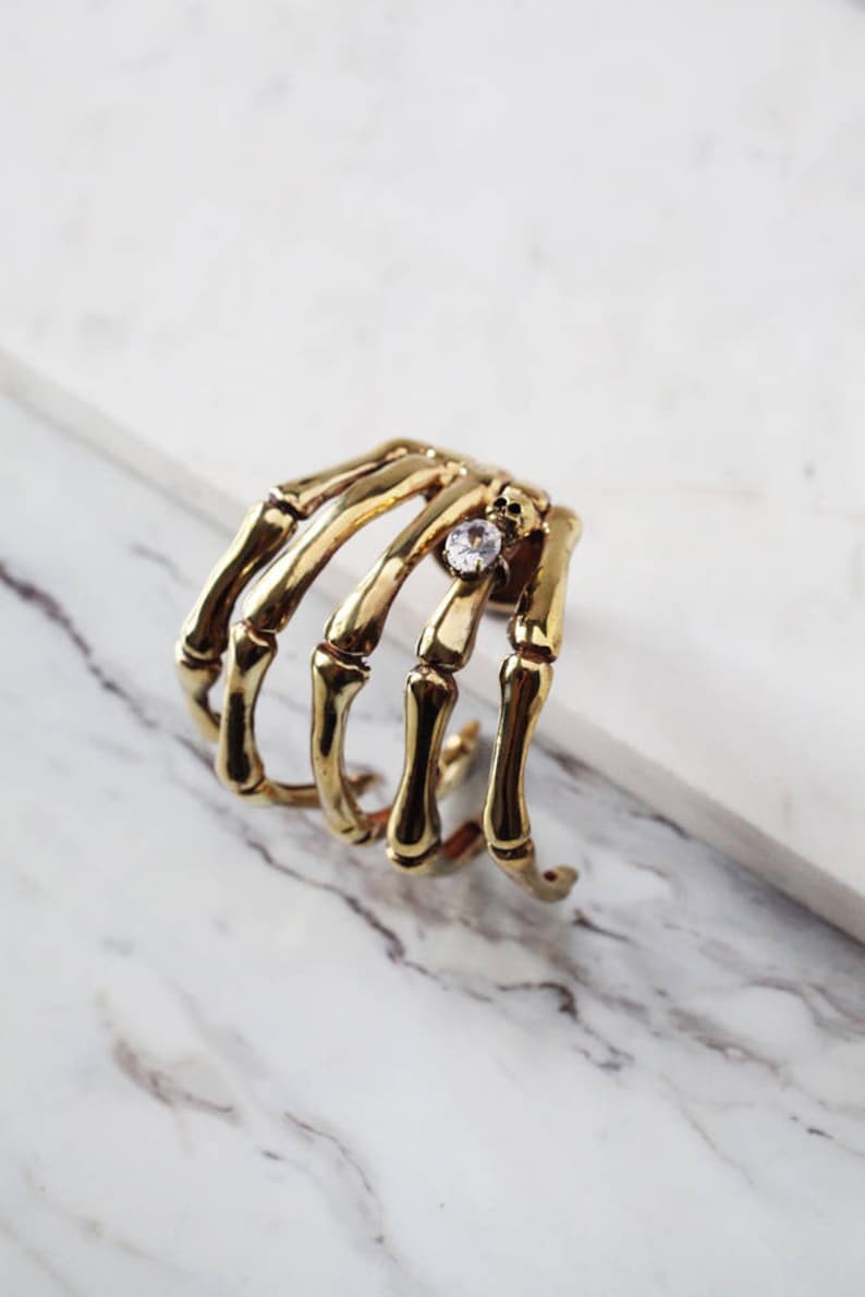 Hand Skeleton Bangle With White Crystal by Defy Original - Etsy