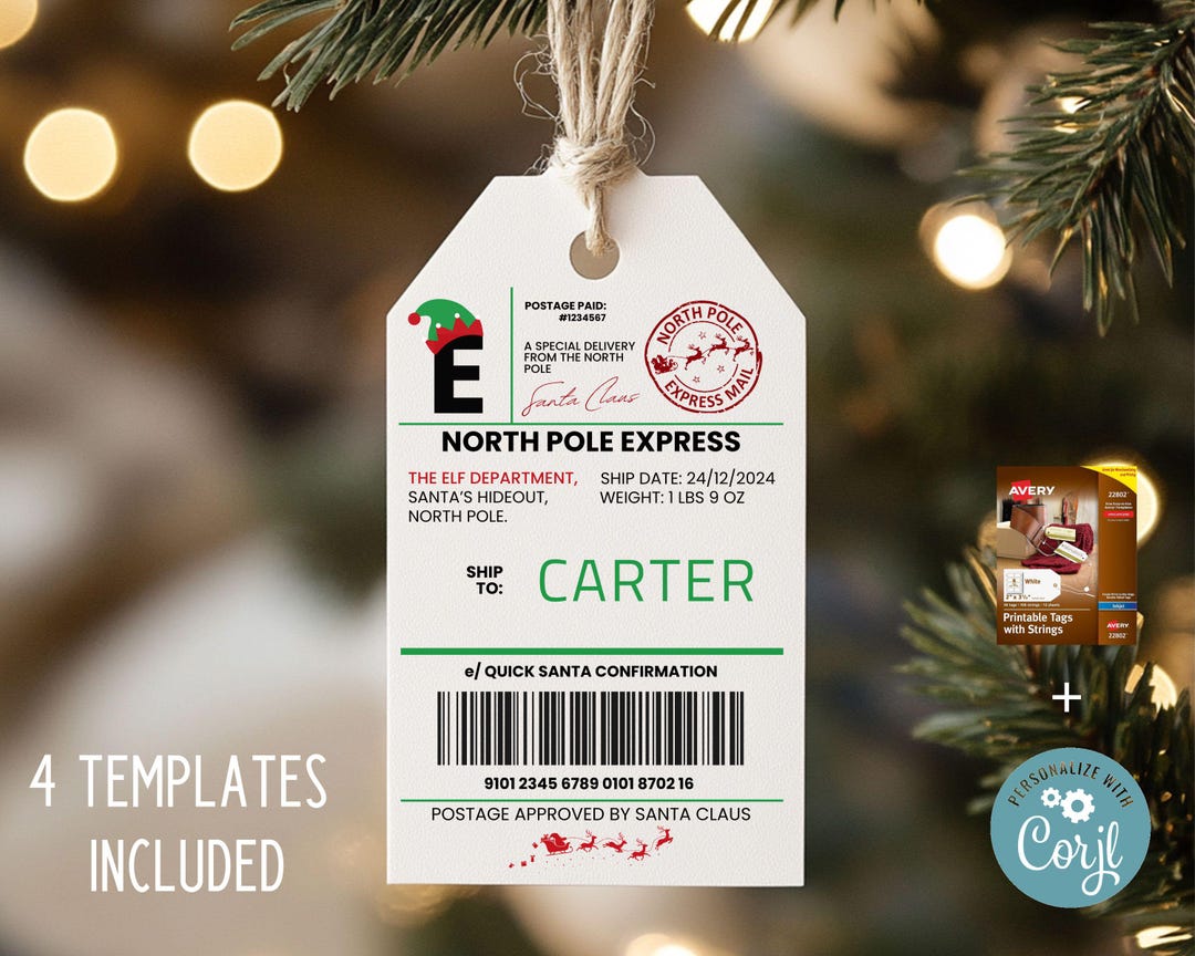 Editable Printable North Pole Express Gift Tags Template | Avery ...