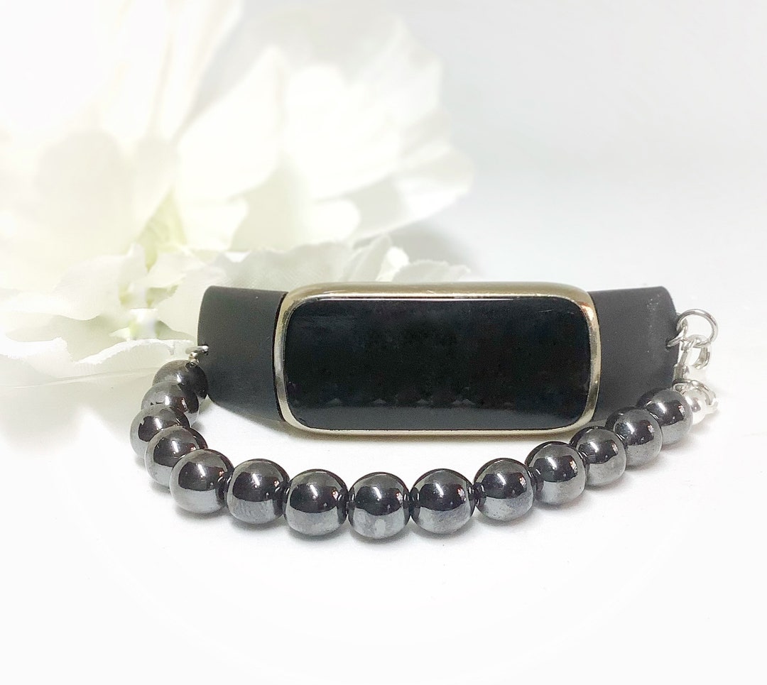Beaded Fitbit Bracelet, Hematite Bracelet, Fitbit Luxe, Fitbit Inspire ...