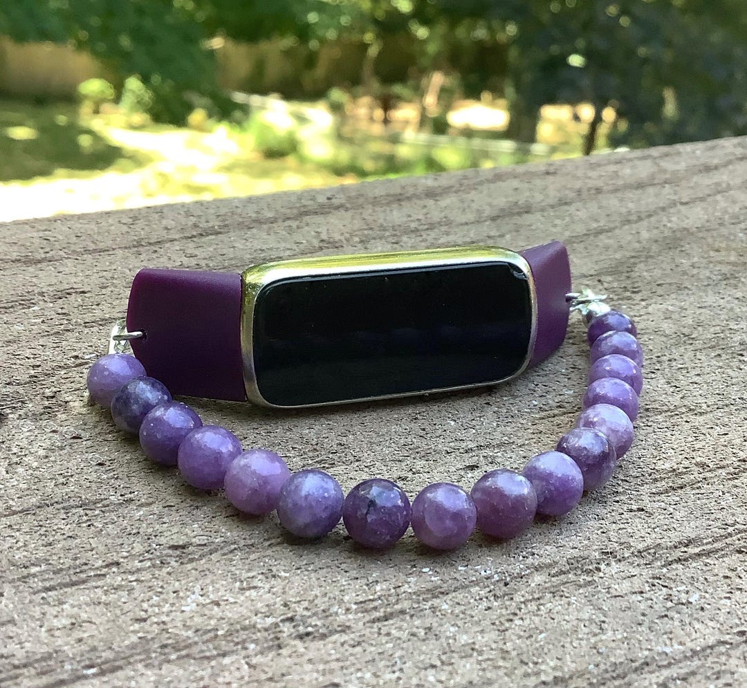 Purple Beaded Fitbit Bracelet With Luxe Band Connector Stretch Activity ...