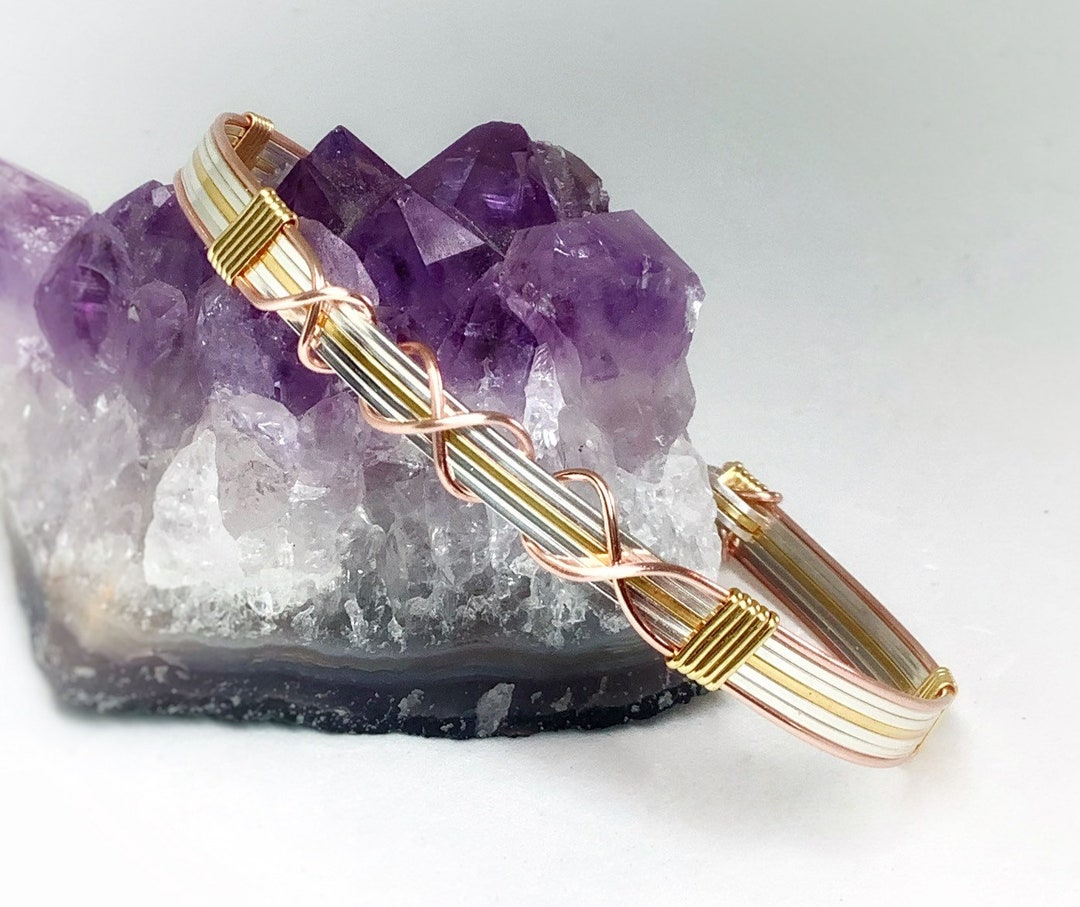 Tri-color Wire Wrapped Bracelet: Silver, Gold & Rose Gold 'three Kisses ...