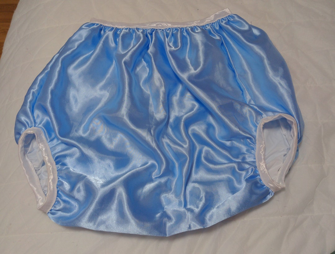 Waterproof High Waisted Reversible Blue Satin/white Plastic Forward ...