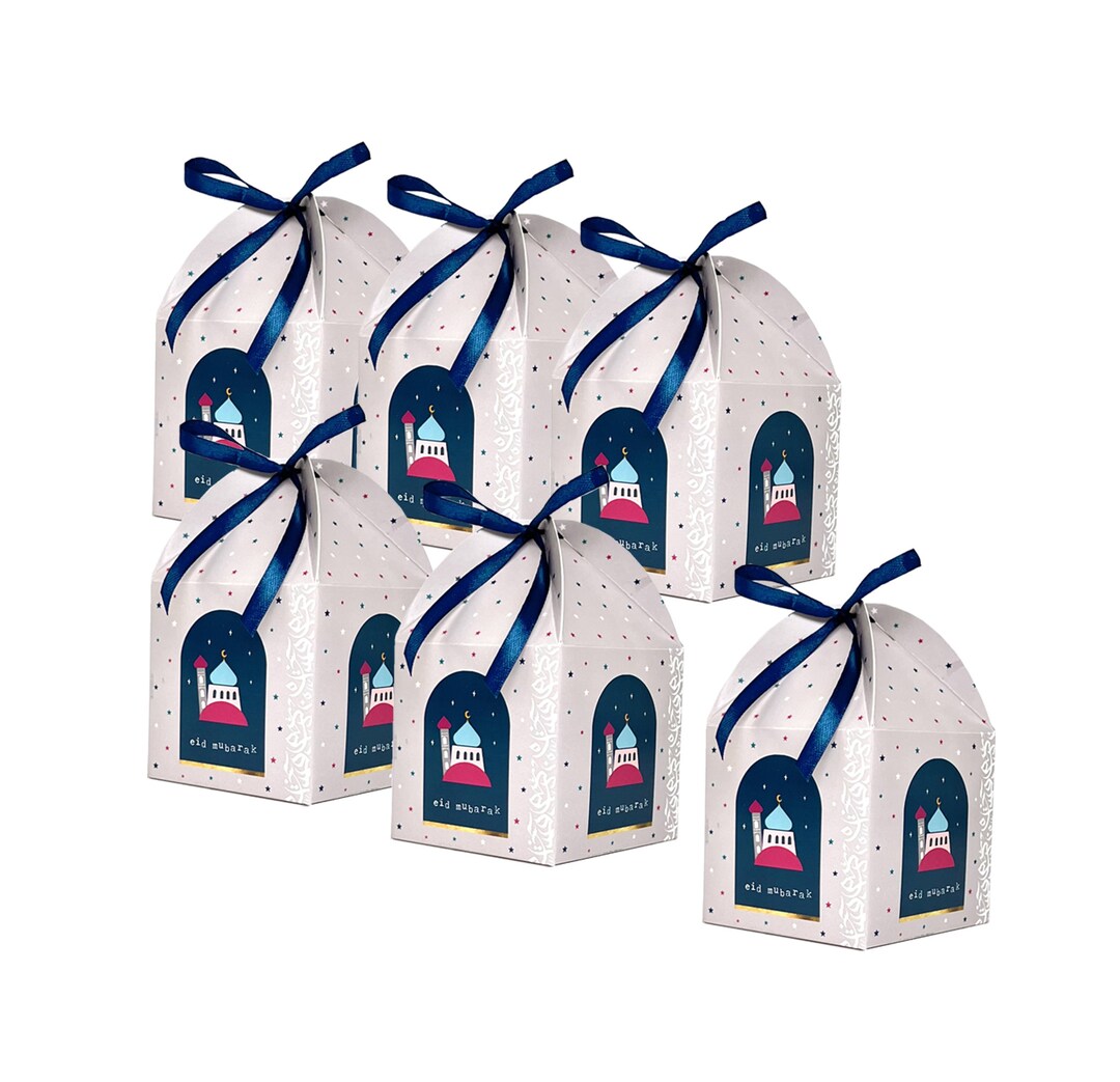 Eid Mubarak Party Favour, Treat, Gift Boxes, Set of 6, Taupe & Navy ...