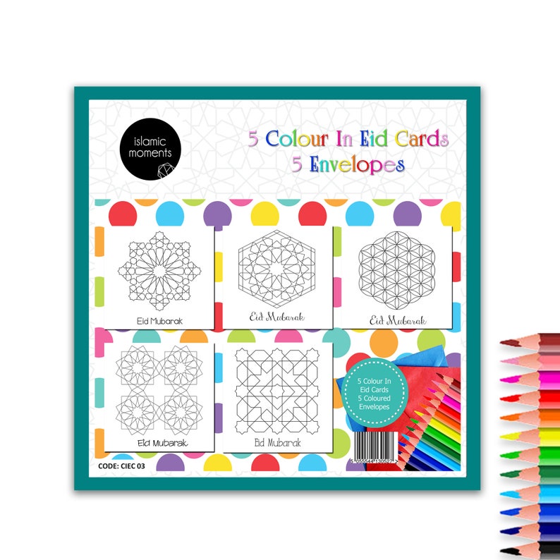DIY Colour in Eid Cards Pack of 5 Cards - CIEC03 Geometric Set - Etsy