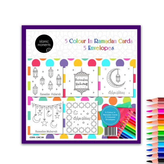 Children's Colour In Ramadan Cards 5 Pack Colouring Cards | Etsy