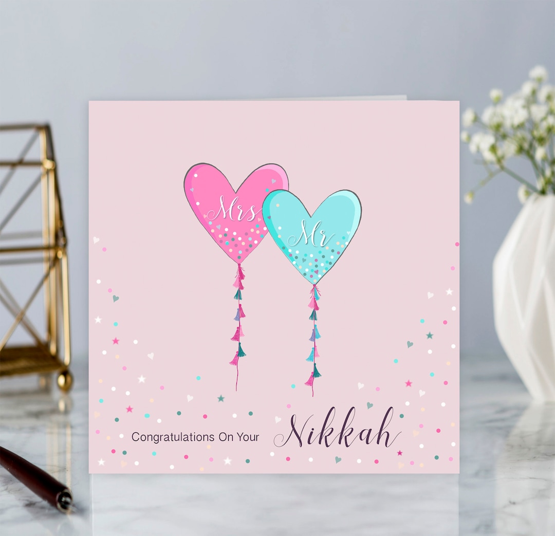 Nikkah Mubarak Islamic Wedding Card With Hearts - BJ05 - Etsy