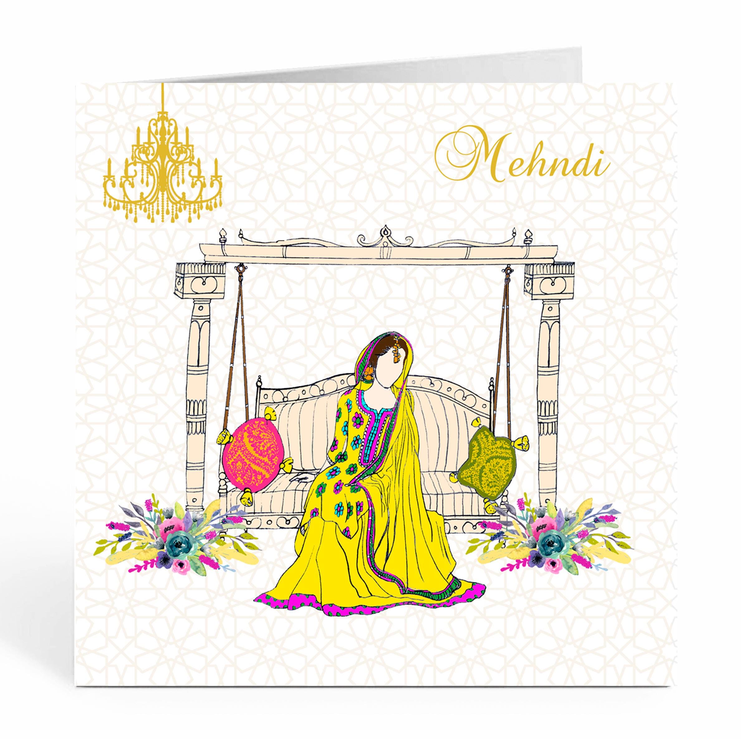 Mehndi Card Asian Bride Henna Celebration Card - WC01 - Etsy