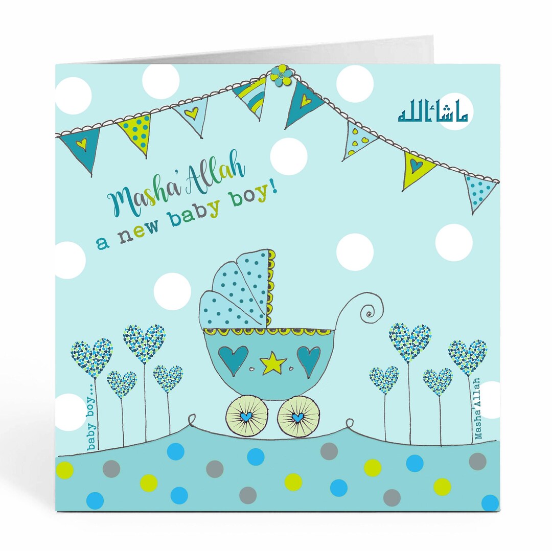 Masha'allah Baby Boy Islamic Greeting Card Blue Pram - BB01 - Etsy UK