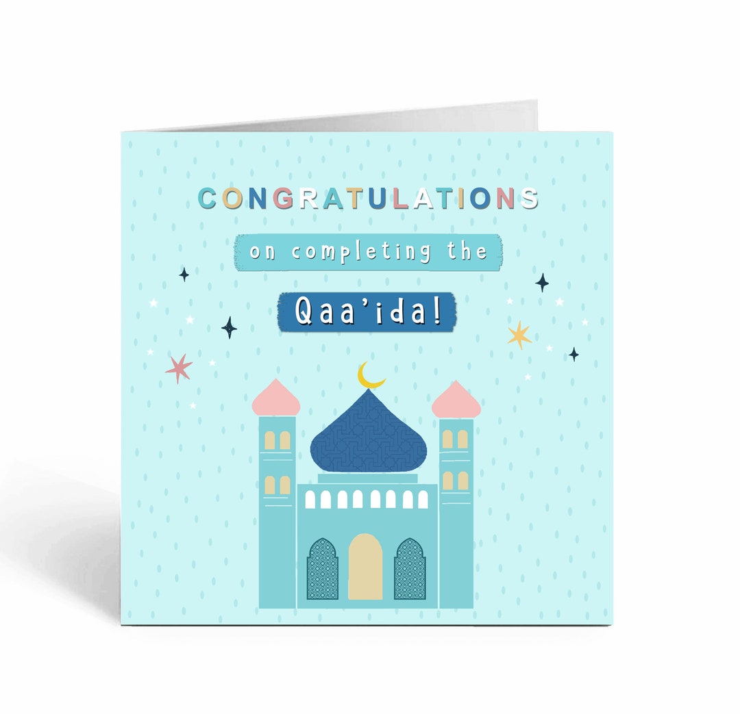 Qa'ida Completion Islamic Card for Boys, Congratulations, Mubarak, Blue ...