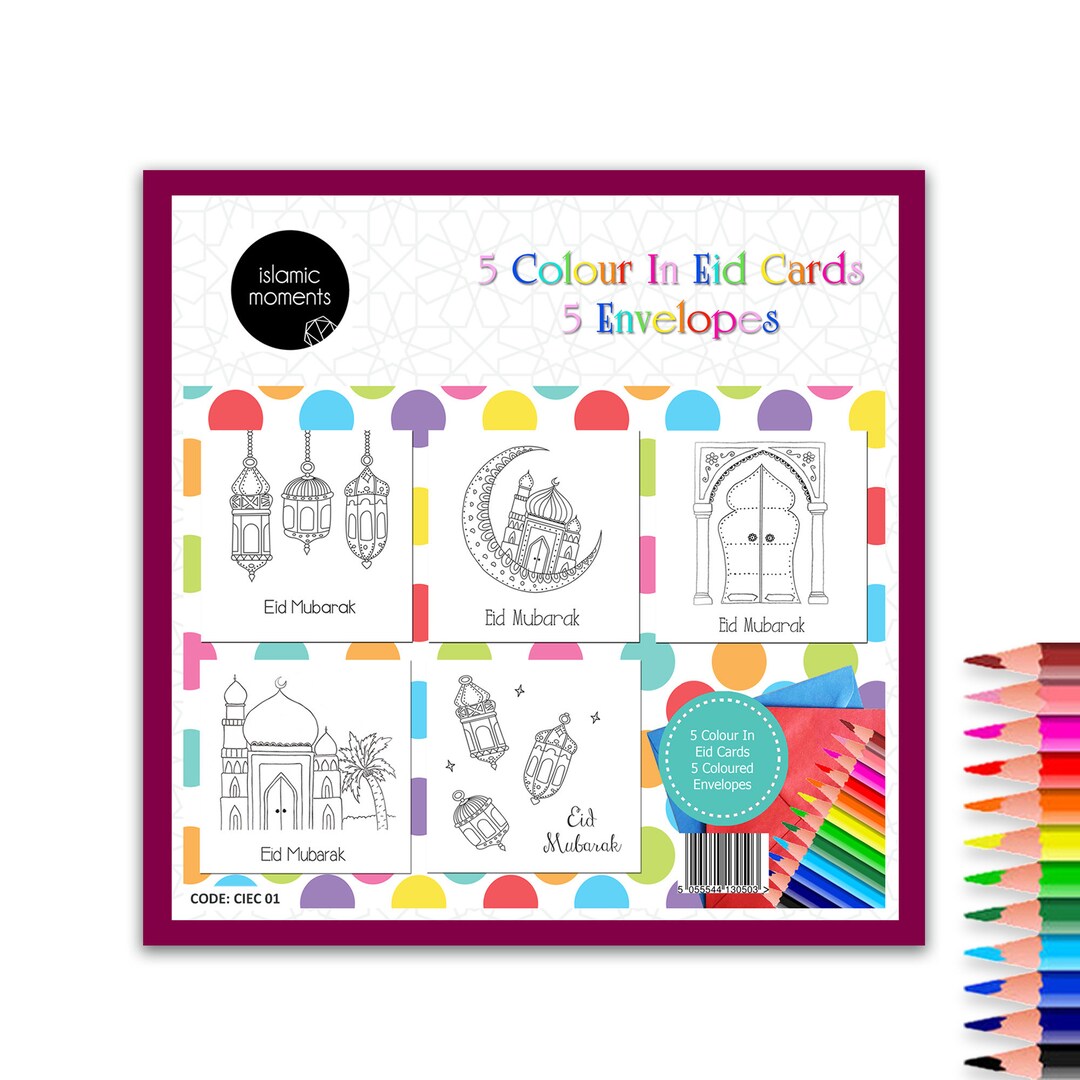 Children's Colour in Eid Cards Pack of 5 Mixed Cards CIEC01 - Etsy