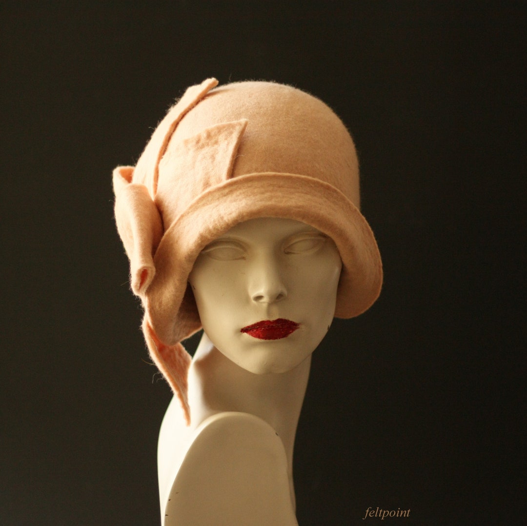 Beige Cloche Hat, Merino Wool Hat, Felted Hat,1920 Hat - Etsy