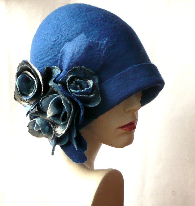 Blue Felted Hat felt hat Cloche Hat Flapper 1920 Hat Art Blue | Etsy