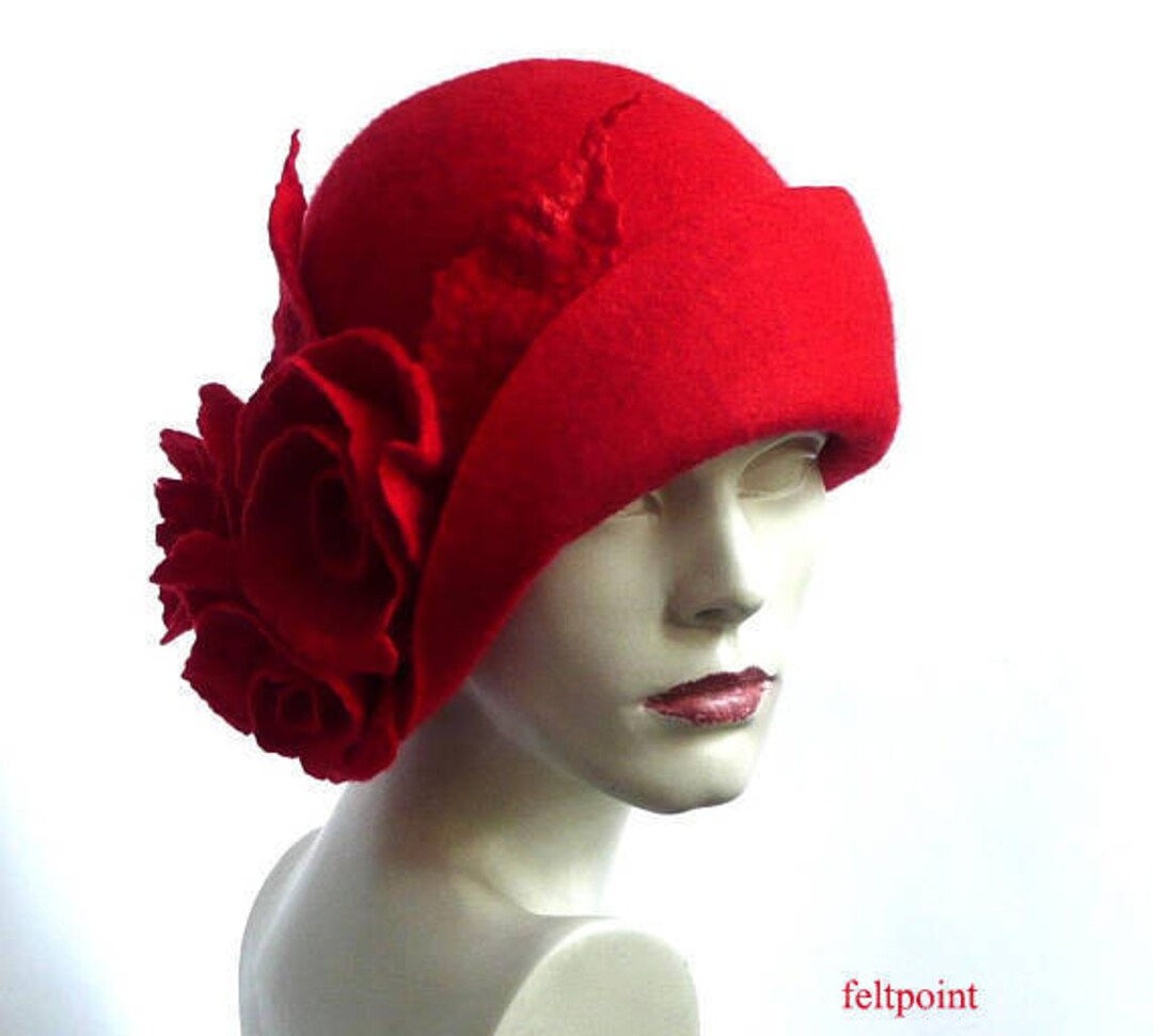 Felt Hat, Red Felted Hat, Cloche Hat, FELTPOINT Red Cloche Hat, 1920 ...