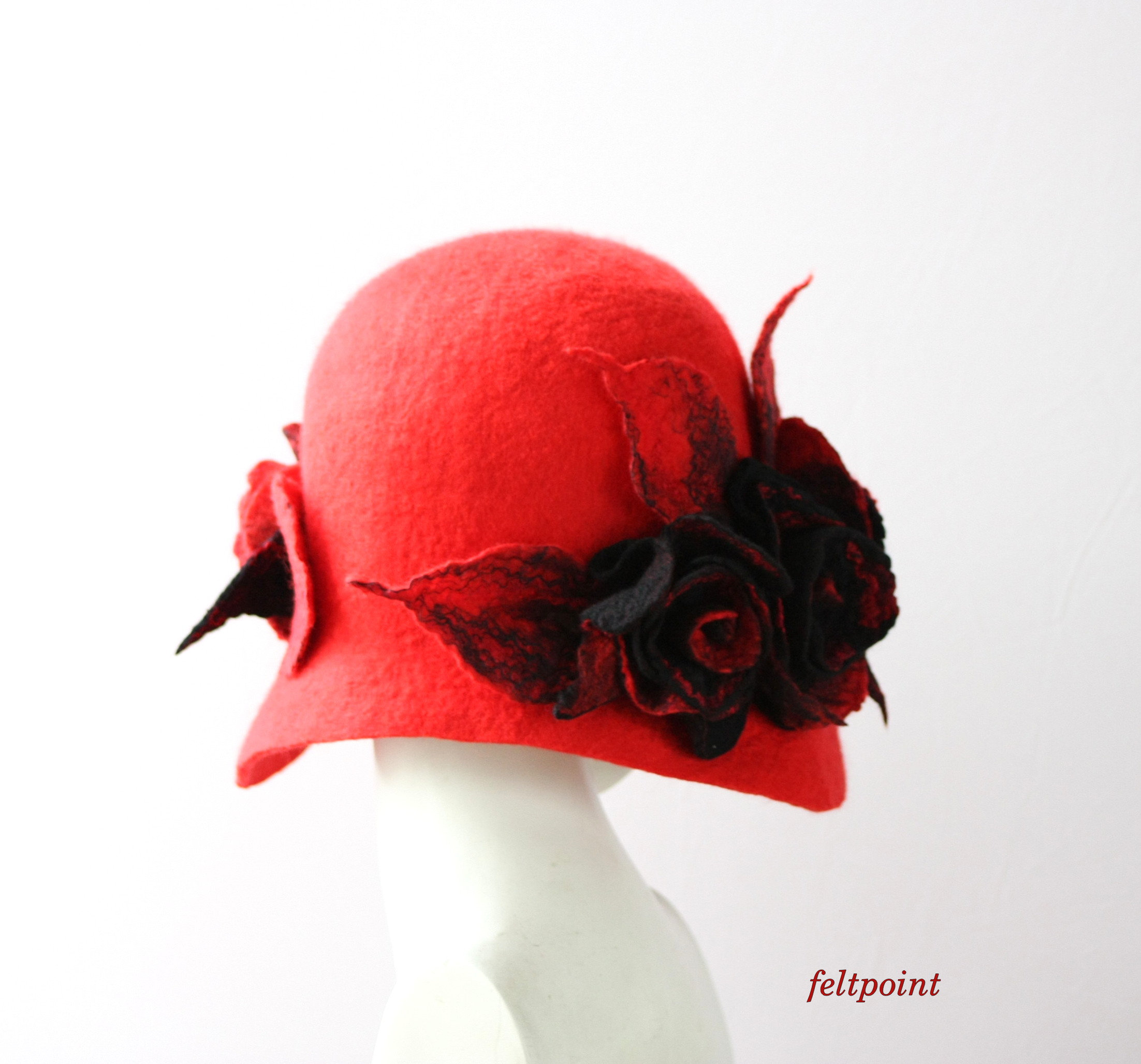 Red Felted Cloche Hat, Handmade Merino Wool, 1920s Style - Etsy