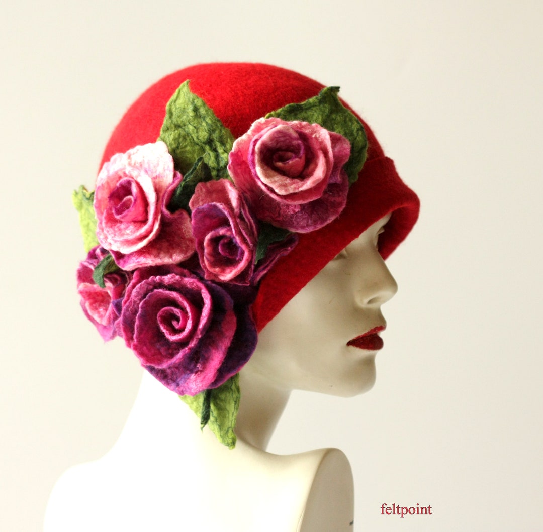 Red Cloche Hat in the Style of the 1920s, Handmade From Merino Wool - Etsy