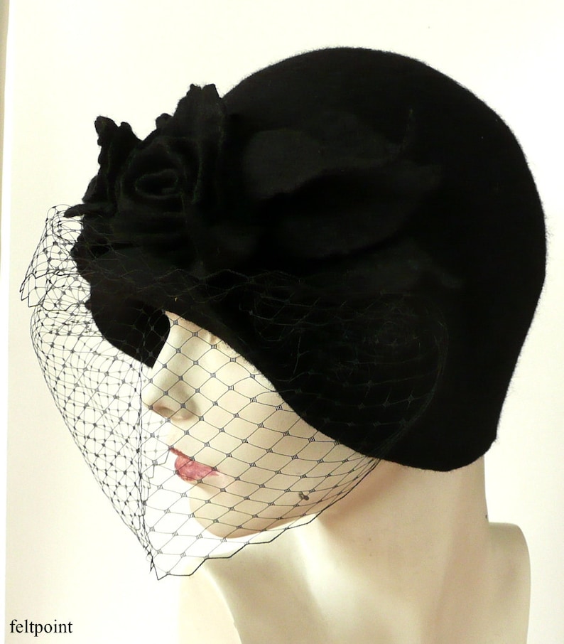 Black Veil Hat Felted Hatblack Hat Felt Hats Veil Hat1920 - Etsy