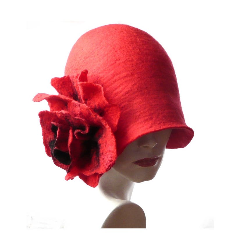 Red Felt Hat felted hat Cloche Hat Flapper 1920 Hat Art Red | Etsy