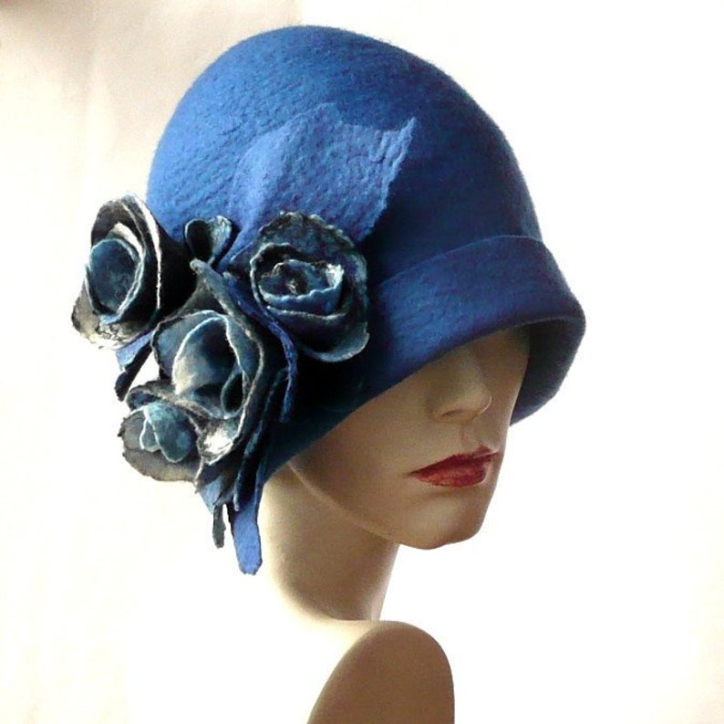 Blue Felted Hat felt hat Cloche Hat Flapper 1920 Hat Art Blue | Etsy