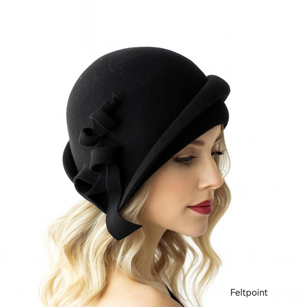 Black Cloche Hat Women, Funeral Hat, Elegant Church Hat, Felt Hat for ...