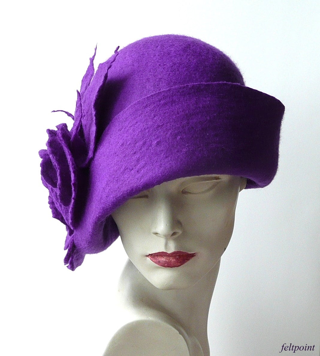 Purple Felted hat felt hats Women's hat Cloche Hats | Etsy