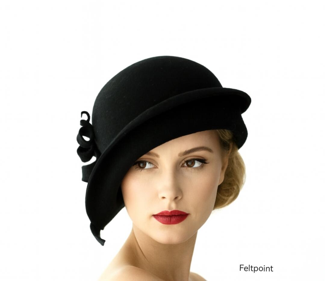 Black Wool Felt Cloche Hat - 1920s Vintage Flapper Style - Etsy