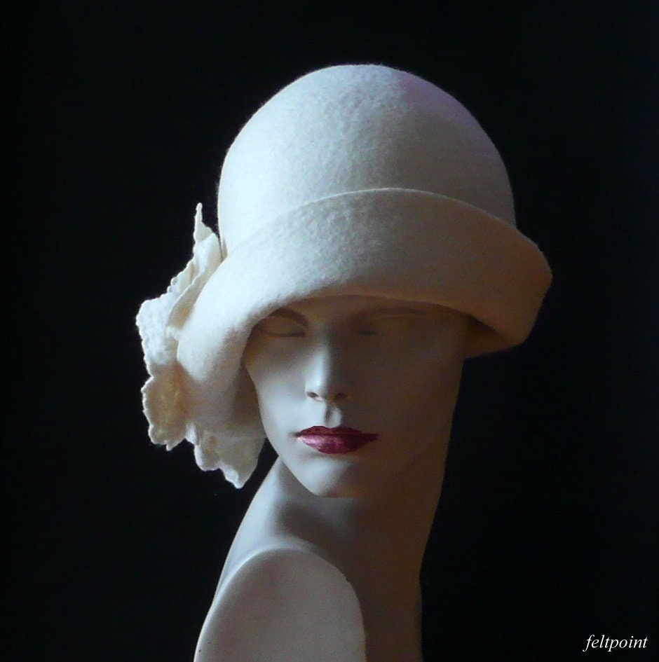 Handmade White Merino Wool Cloche Hat, Vintage Style Wedding Hat - Etsy