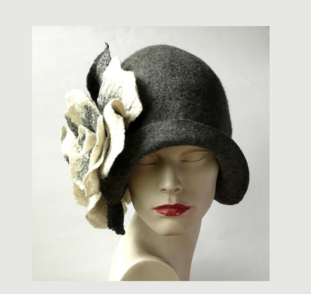 Gray Felted Cloche Hat, Handmade Wool Art Deco 1920s Style - Etsy