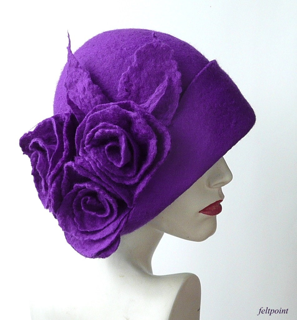 Purple Felted hat felt hats Women's hat Cloche Hats | Etsy