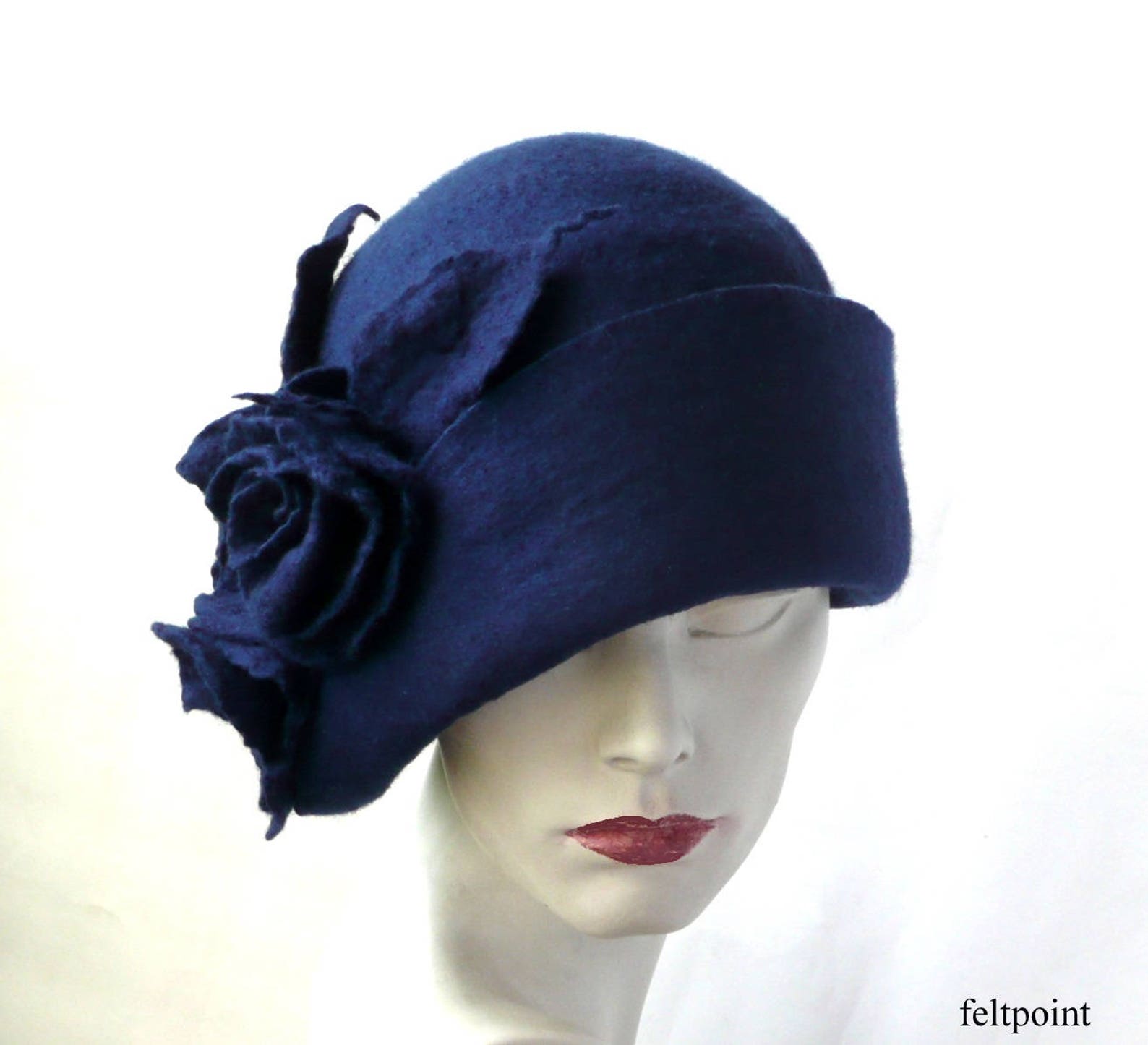 Navy Blue Felt Hat,navy Blue Felted Hat,cloche Hat, 1920 Hat,art Hat ...