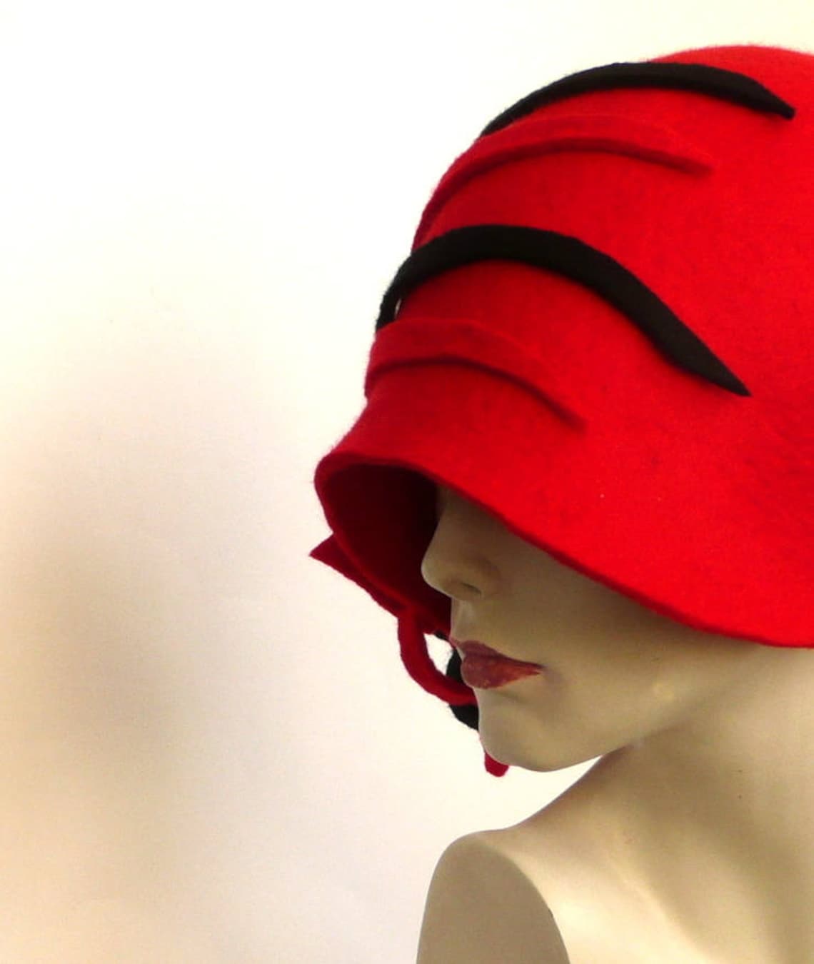 Red Felt Hat Felt Cloche Hat Felted Hat Hat 1920 Hat Art Red | Etsy