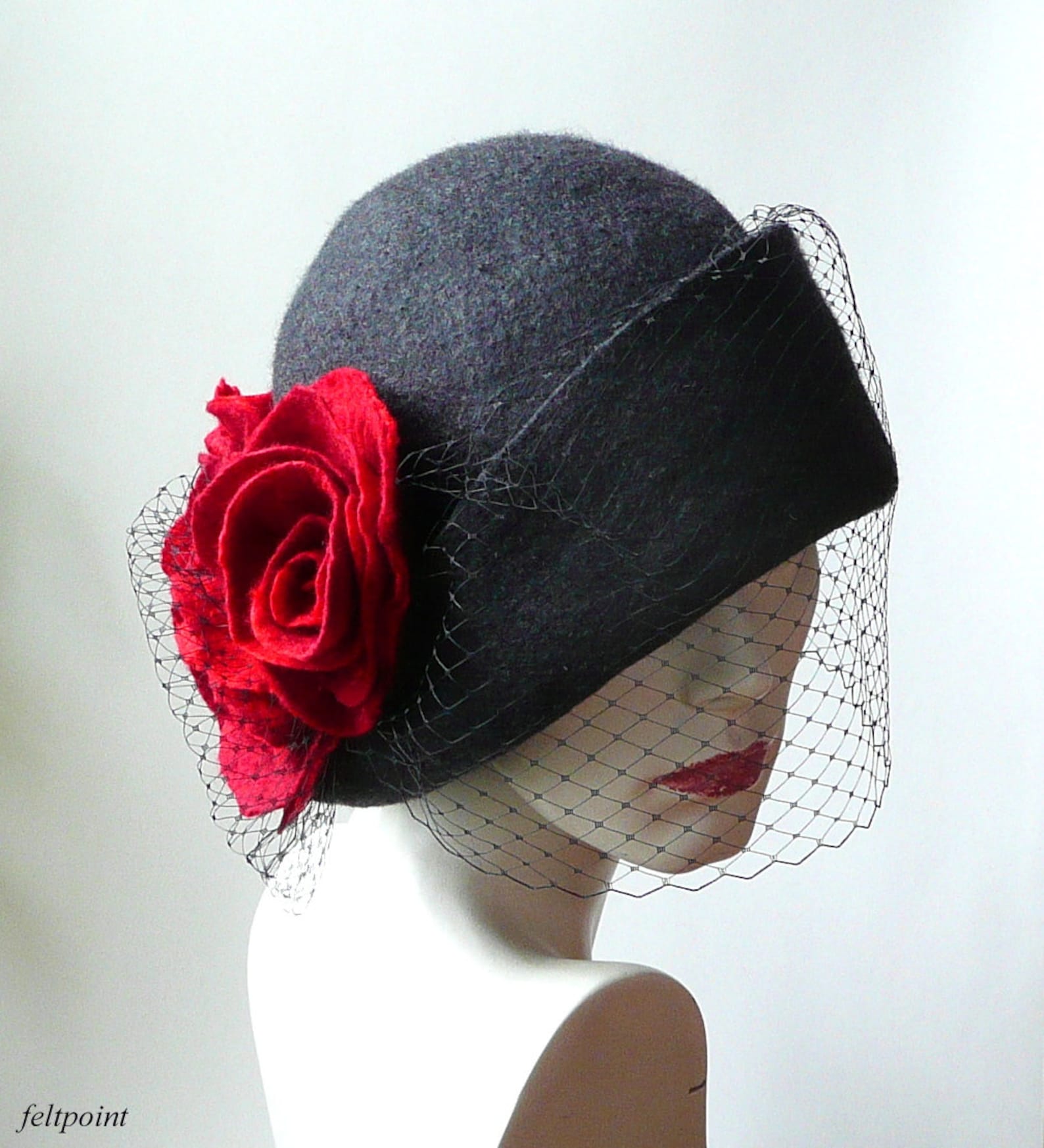 Gray Veil Hat Felted Hat Felt Hatsveil Hat1920 Hatgray - Etsy