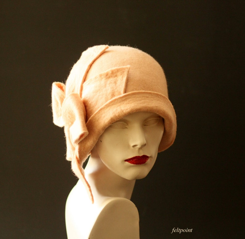 Hand Felted Merino Wool Cloche Hat, Beige 1920s Style - Etsy