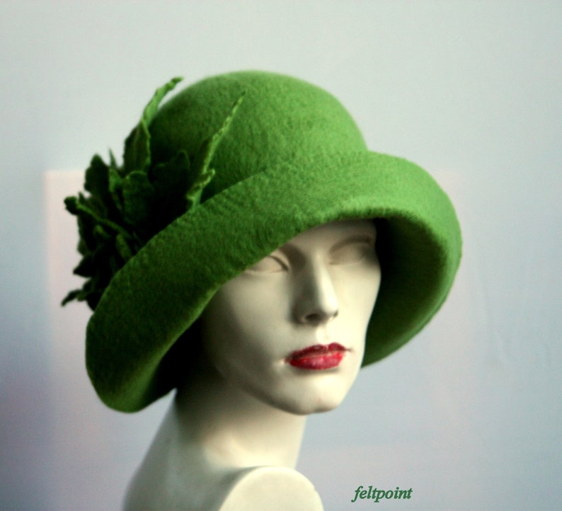 Green Hat Millinery Hat Felt Hat Felted Hatshat 1920 Hat - Etsy