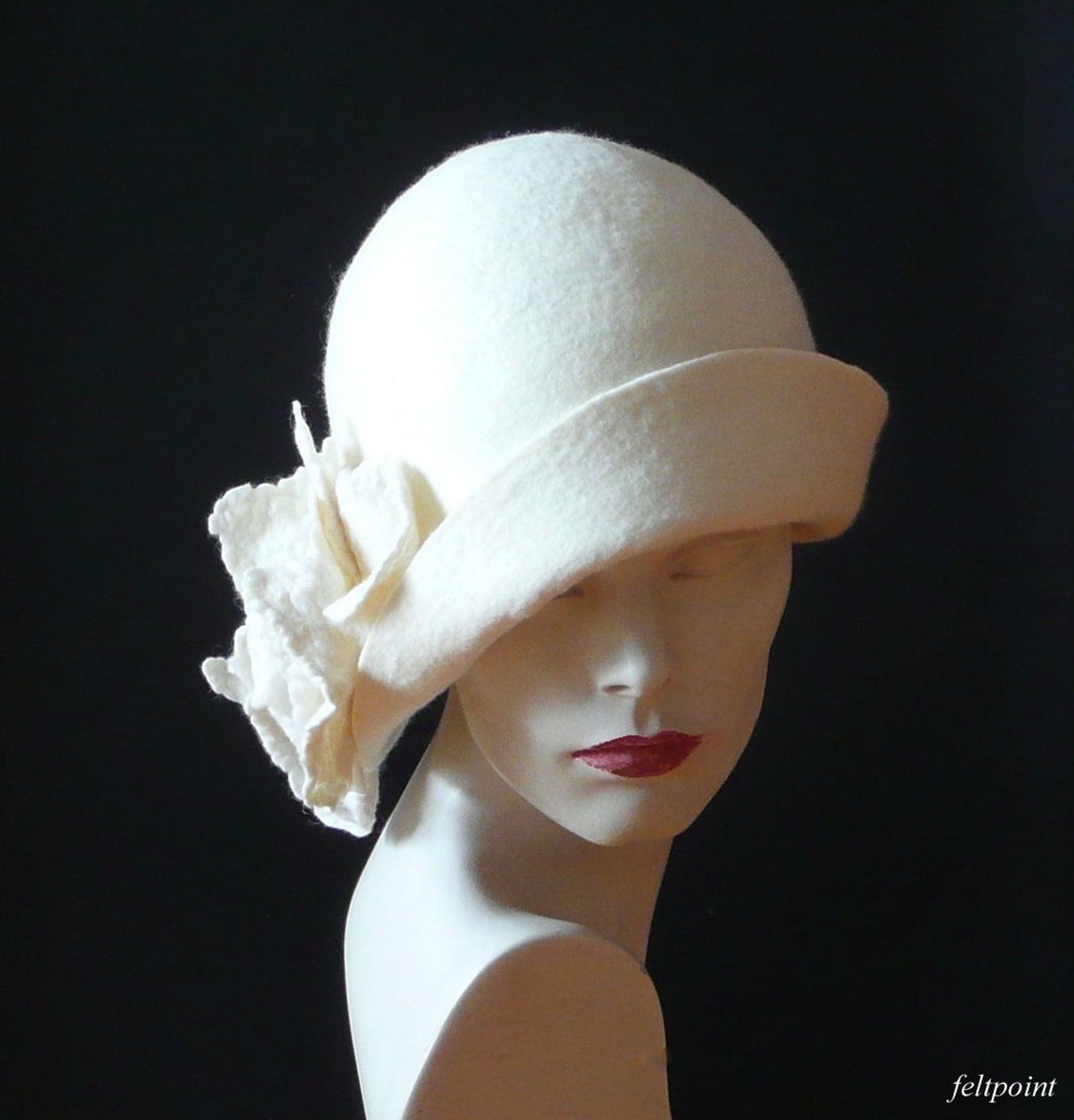 Handmade White Merino Wool Cloche Hat, Vintage Style Wedding Hat - Etsy
