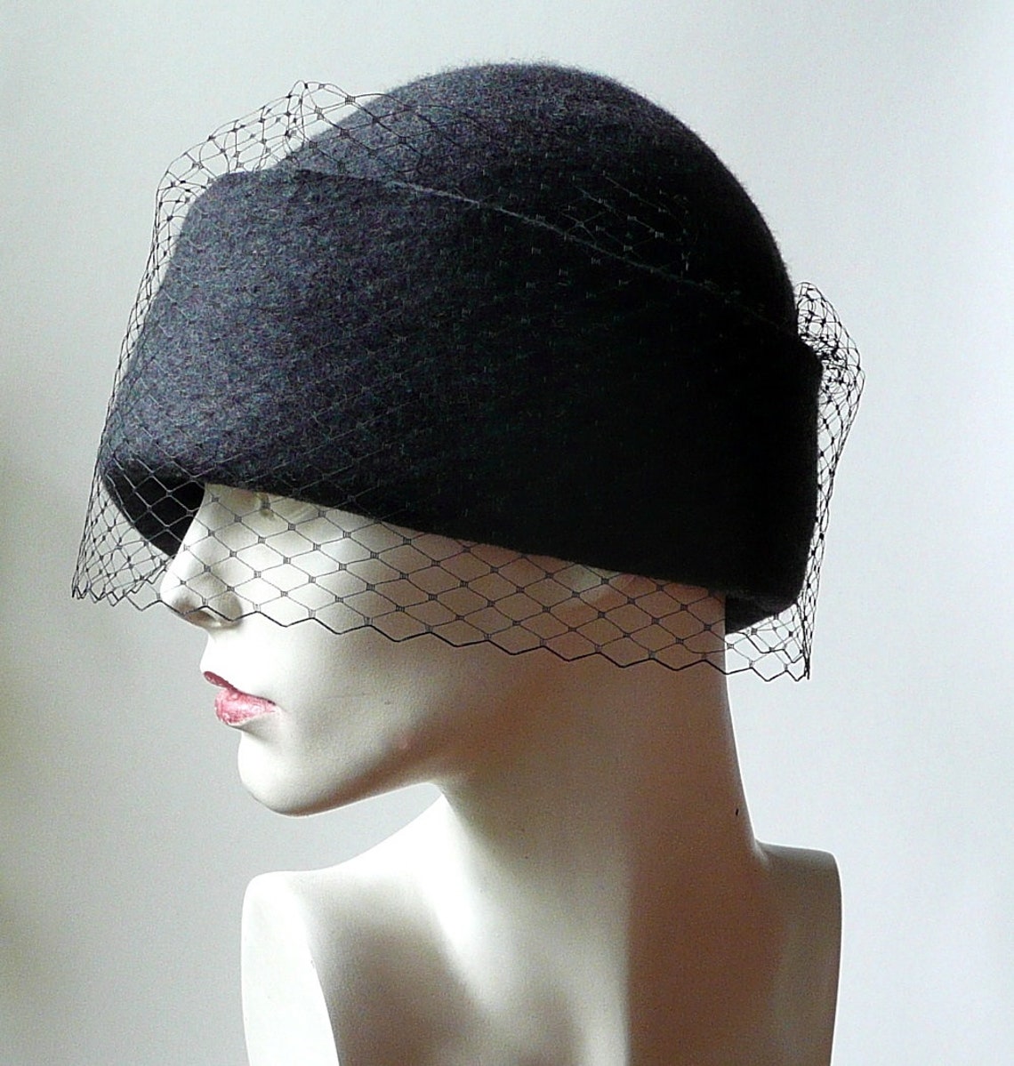 Gray Veil Hat Felted Hat Felt Hatsveil Hat1920 Hatgray - Etsy