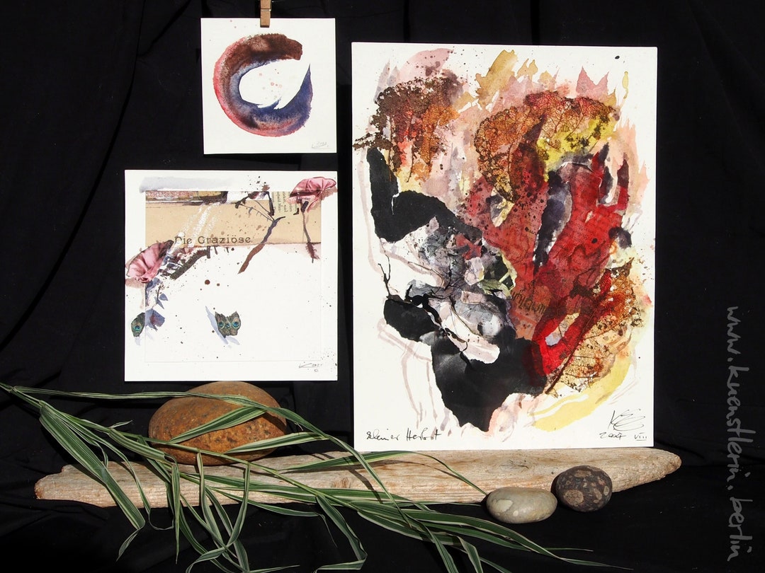 Abstract Art Small Picture Set 3 Original Collages With Found Materials ...