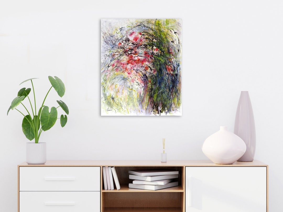 Original Painting of a Rose Hedge, Large Canvas Print 60x50x1.7 Cm ...