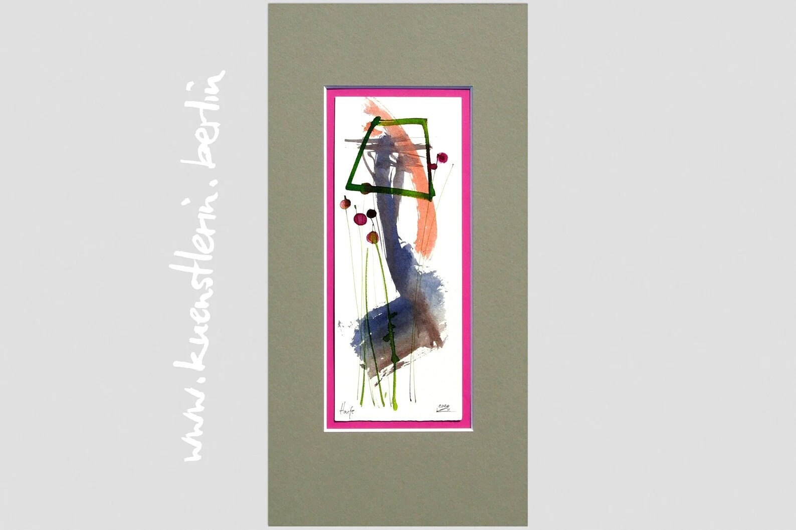 Abstract Original Ink Painting, Narrow Portrait Format 40 X 20 Cm ...