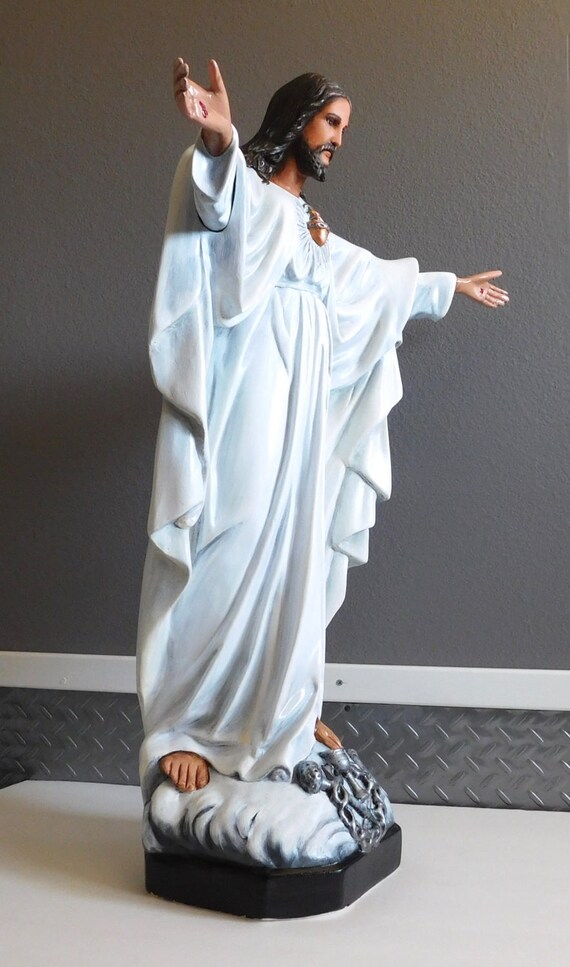 Sacred Heart of Jesus Statue Arms Outstretched White Robes Sacred Heart of Jesus Statue Arms Outstretched White Robes