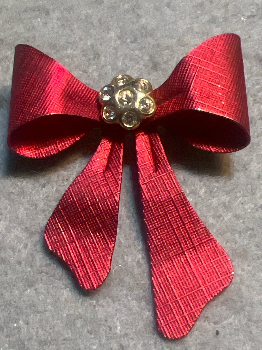 Vintage Red Metal Ribbon With Clear Rhinestones Pin Brooch a1409gr - Etsy