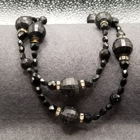 Plastic and Glass Jets Textured Black Beads and Rhine… - Gem