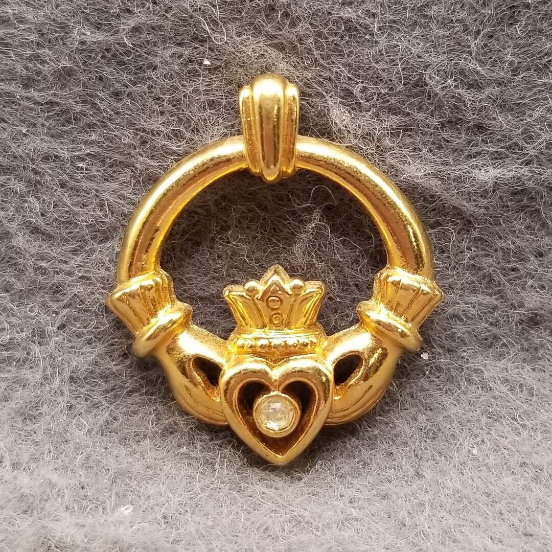 Gold Tone Claddagh Pendant With a Rhinestone 5216 - Etsy