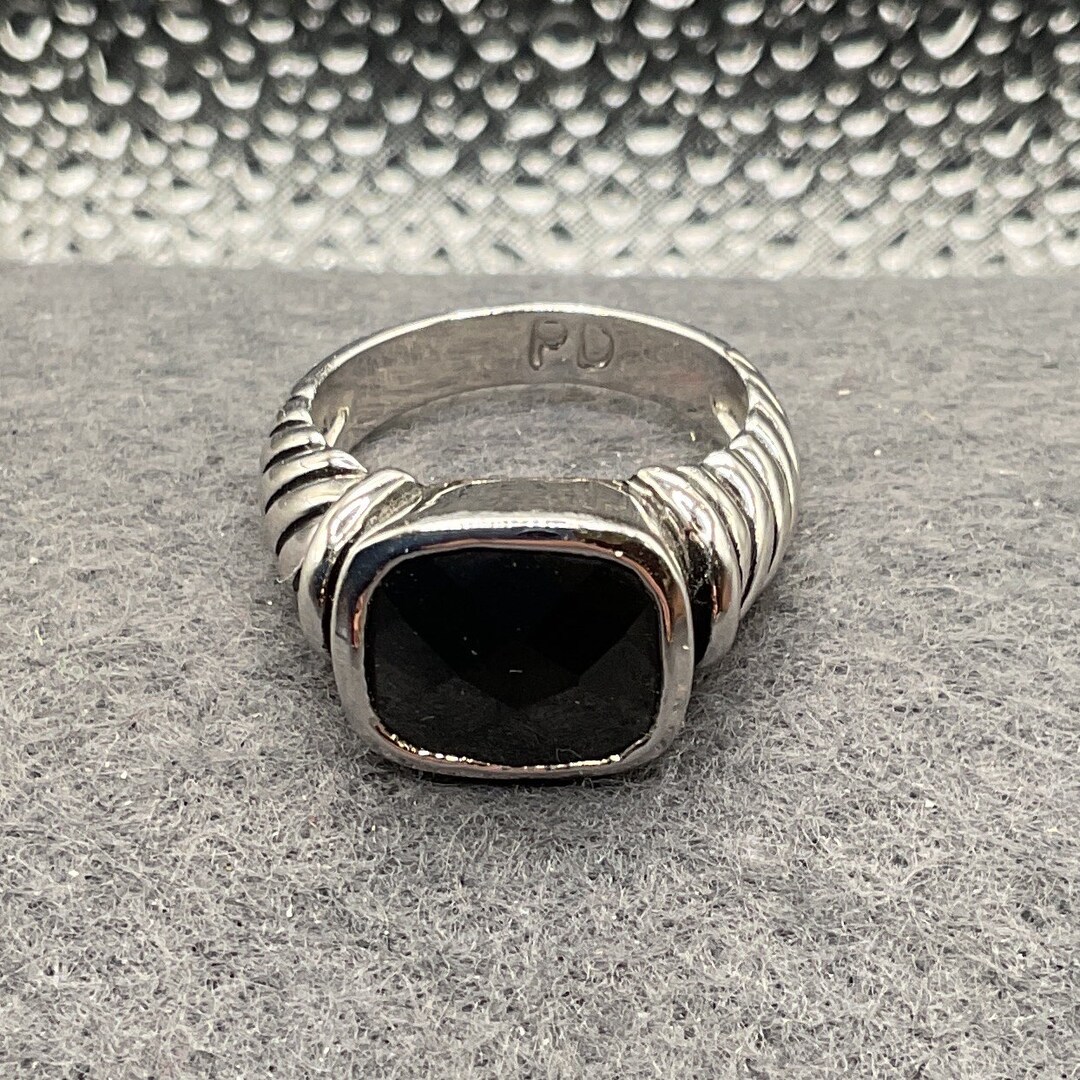 Signed PD Black Rectangular Shape Rhinestone Silver Tone Ring 2162 - Etsy