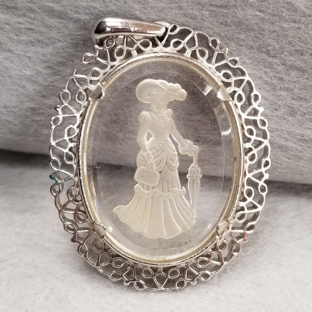 Vintage Clear Carved Lady Rhinestone Signed Avon Pendant 4174 - Etsy
