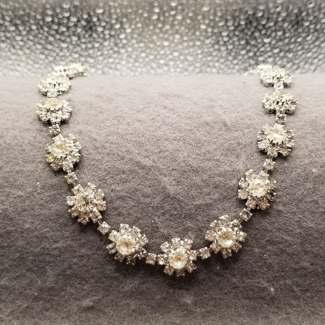 Signed E Stunning Floral Design Rhinestone Necklace 3901 - Etsy